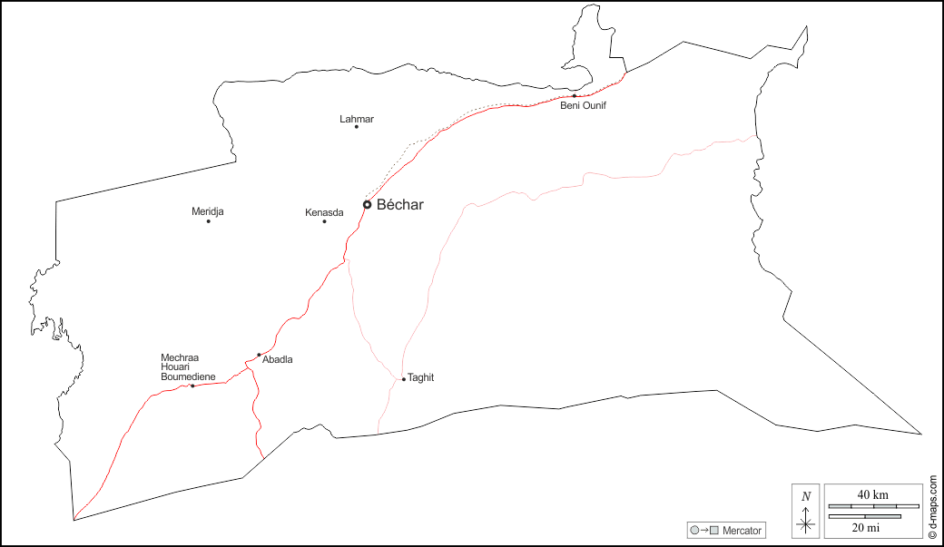 Wilaya de Béchar , d-maps.com: carte géographique gratuite, carte ...