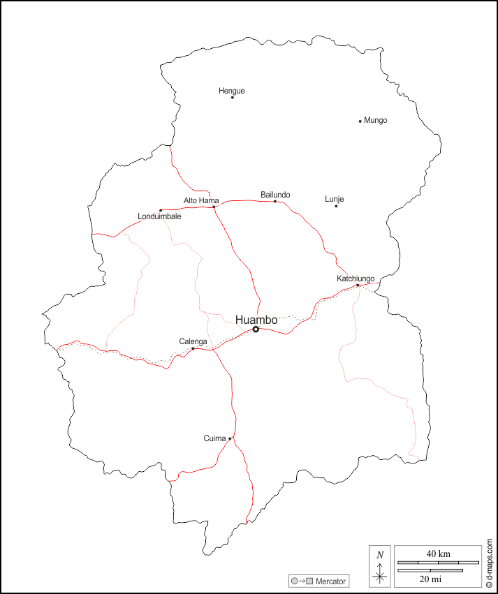 Huambo, d-maps.com: free map, free blank map, free outline map, free ...
