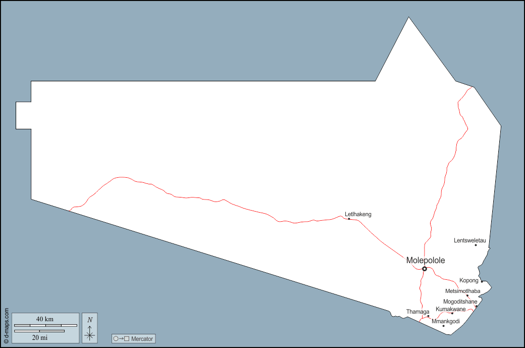 Kweneng District, d-maps.com: free map, free blank map, free outline ...