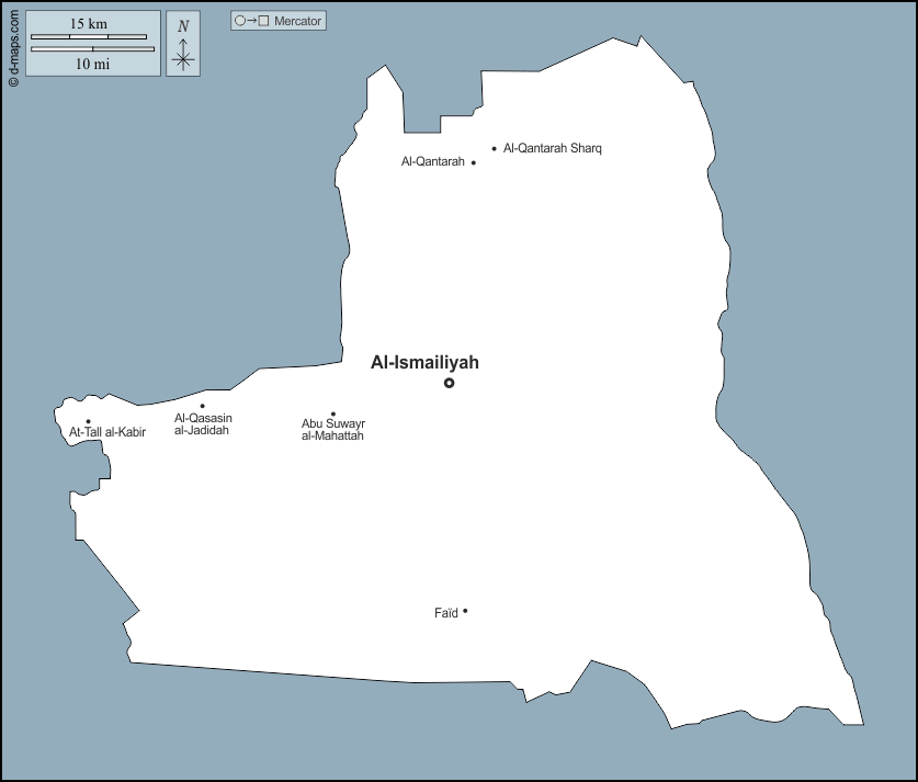 伊斯梅利亚省 免费地图, 免费的空白地图, 免费的轮廓地图, 免费基地地图 大纲, 主要城市, 名称