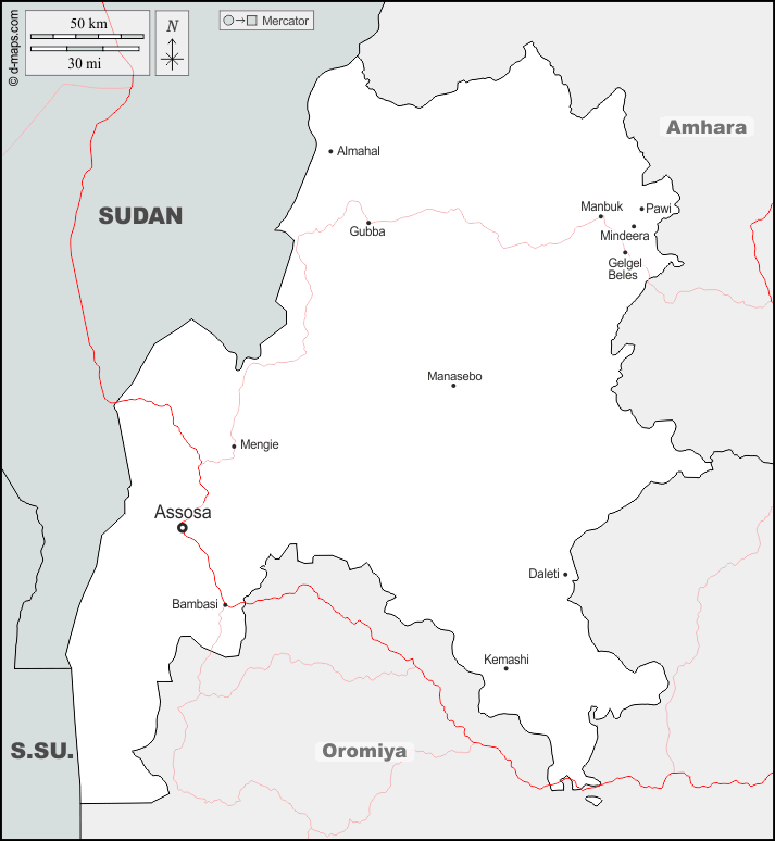 Benishangul-Gumuz, d-maps.com: free map, free blank map, free outline ...