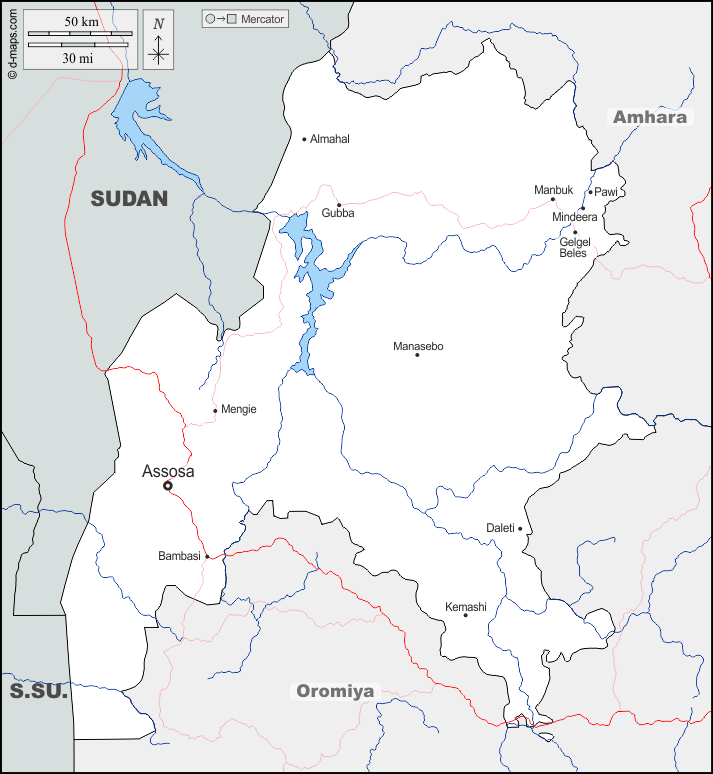 Benishangul-Gumuz free map, free blank map, free outline map, free base ...