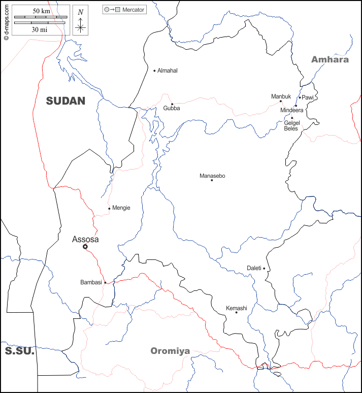 Benishangul-Gumuz, d-maps.com: free map, free blank map, free outline ...