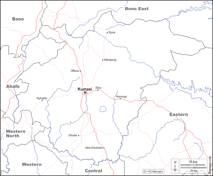 Ashanti Region, d-maps.com: free map, free blank map, free outline map ...