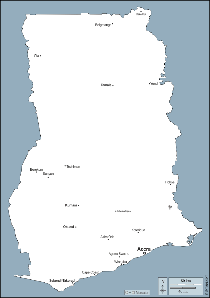 Ghana, d-maps.com: free map, free blank map, free outline map, free ...
