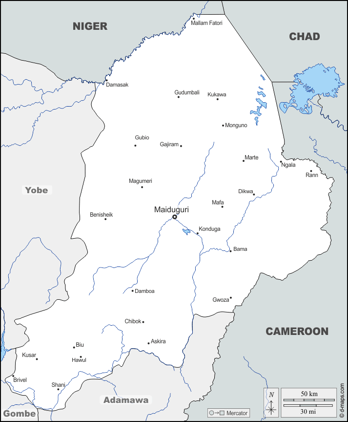 Borno, d-maps.com: free map, free blank map, free outline map, free ...