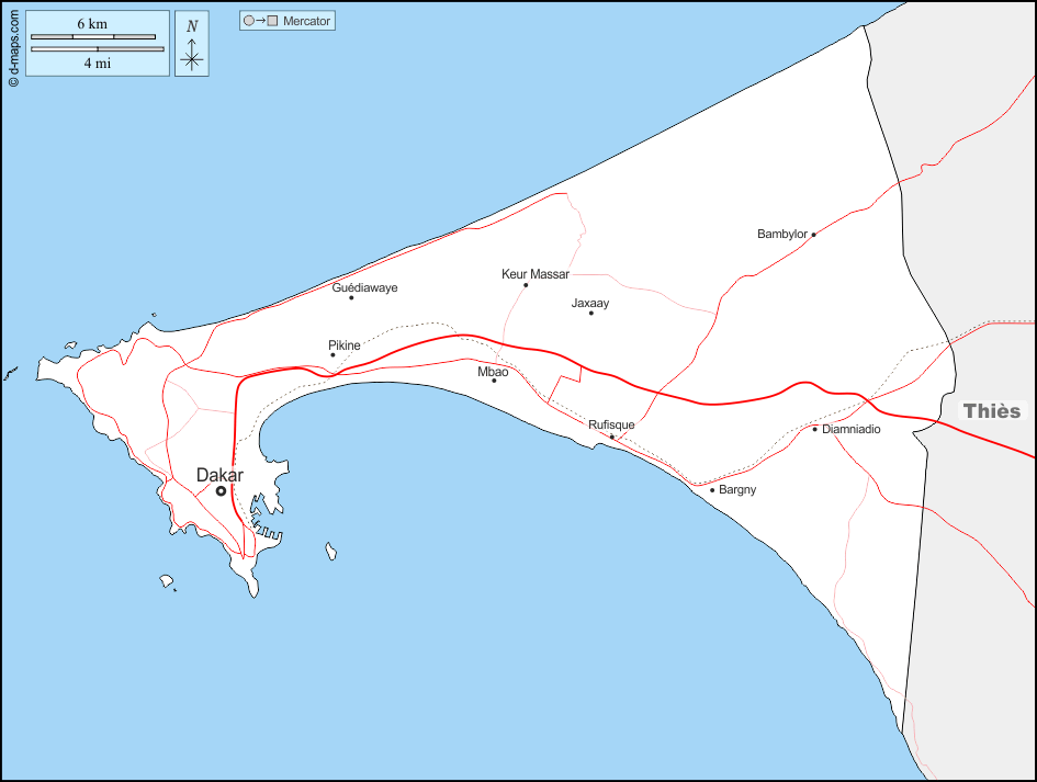Dakar Mapa gratuito, mapa mudo gratuito, mapa en blanco gratuito ...