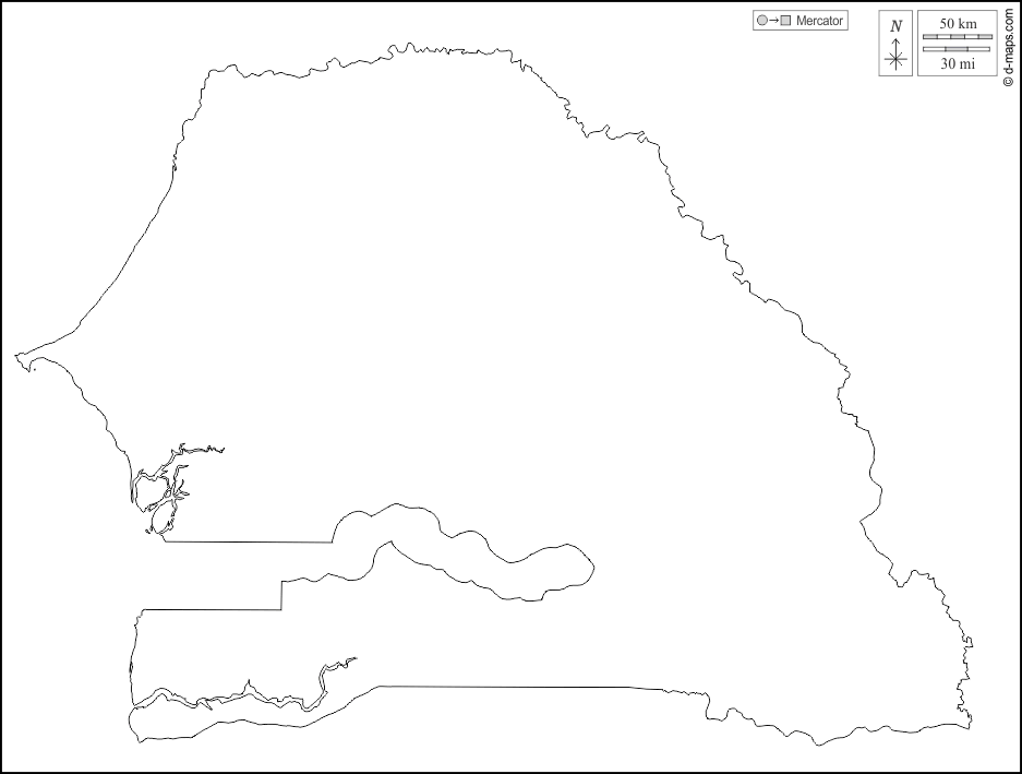 Senegal, d-maps.com: free map, free blank map, free outline map, free ...