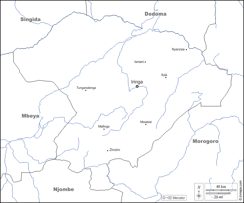 Iringa free map, free blank map, free outline map, free base map ...