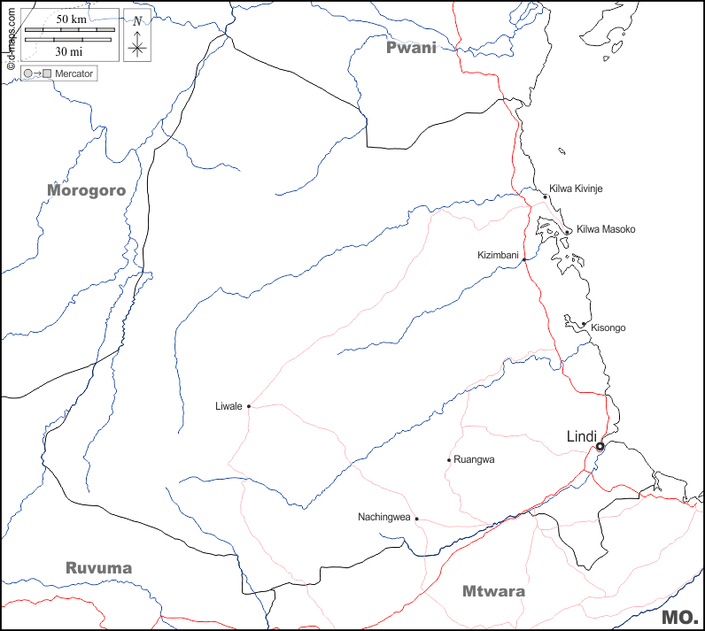 Lindi free map, free blank map, free outline map, free base map ...