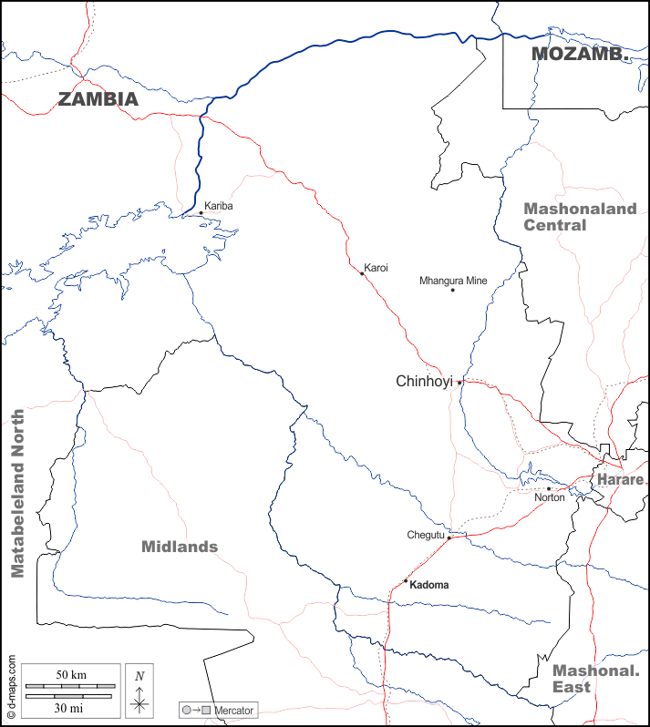Mashonaland West, d-maps.com: free map, free blank map, free outline ...