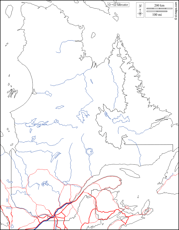 Quebec free map, free blank map, free outline map, free base map ...