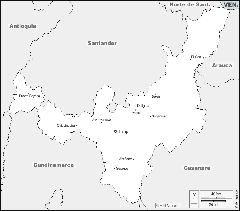 Departamento de Boyacá, d-maps.com: mapa gratuito, mapa mudo gratuito ...