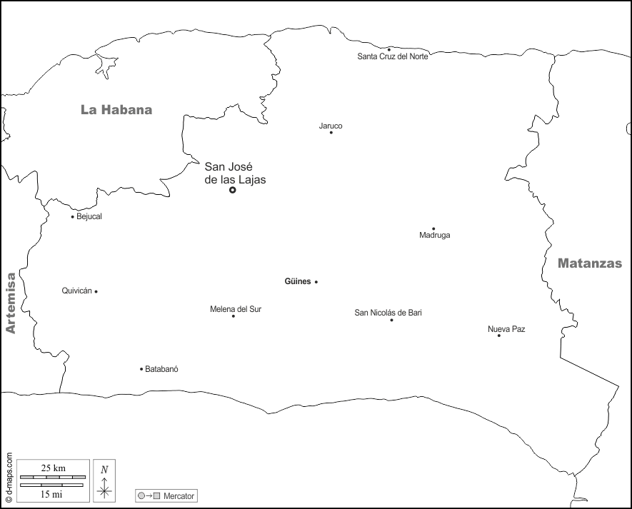 Mayabeque, d-maps.com: free map, free blank map, free outline map, free ...
