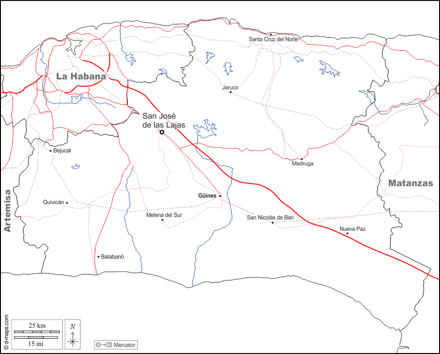 Mayabeque, d-maps.com: mapa gratuito, mapa mudo gratuito, mapa en ...