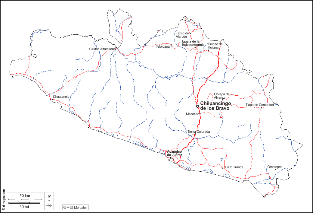 Guerrero, d-maps.com: free map, free blank map, free outline map, free ...