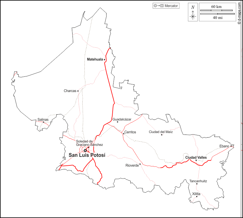 San Luis Potosí, d-maps.com: mapa gratuito, mapa mudo gratuito, mapa en ...