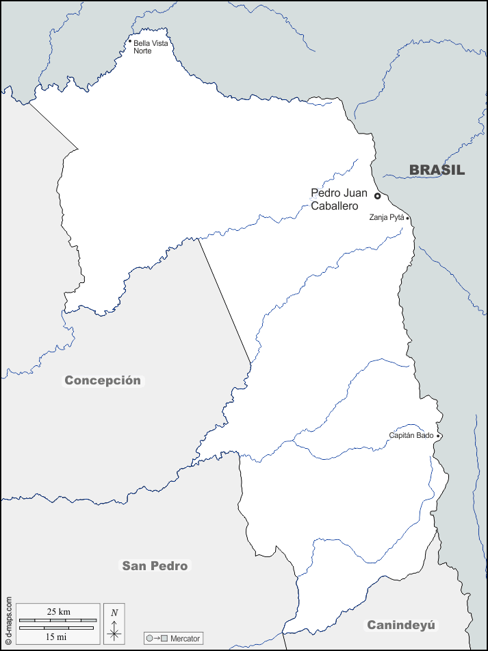 Amambay Mapa gratuito, mapa mudo gratuito, mapa en blanco gratuito ...