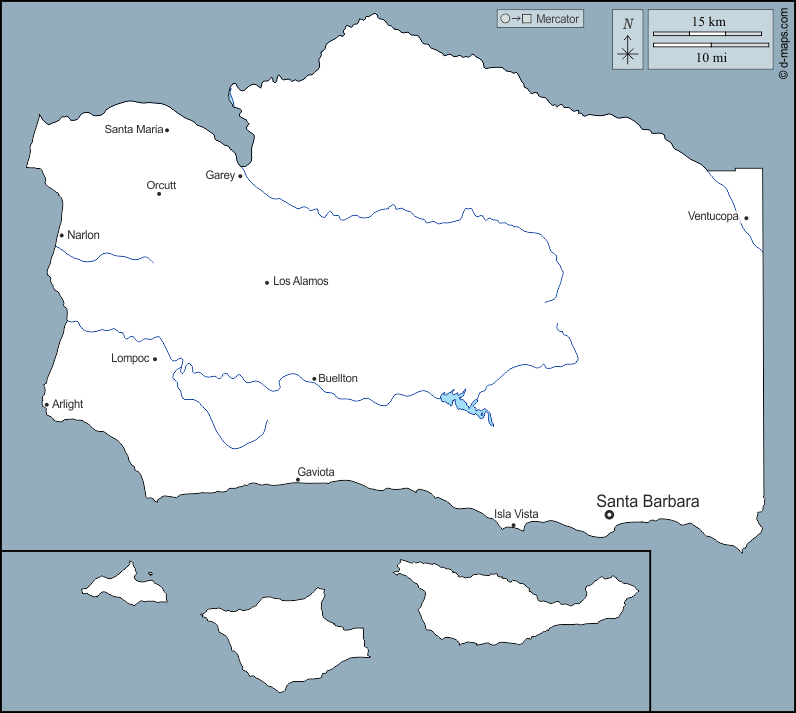 Condado de Santa Barbara, d-maps.com: mapa gratuito, mapa mudo gratuito ...