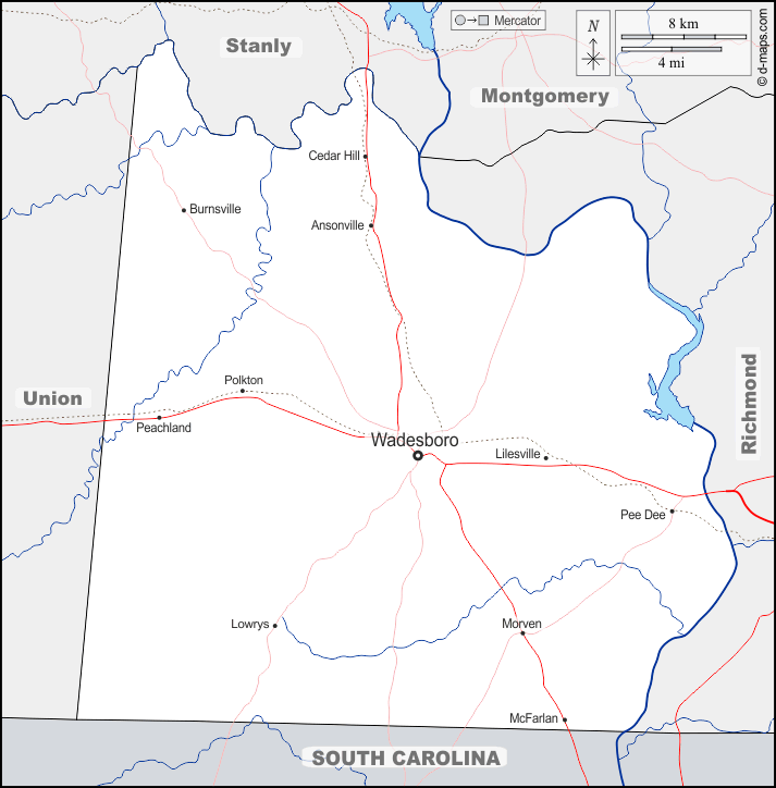 Anson County, d-maps.com: free map, free blank map, free outline map ...