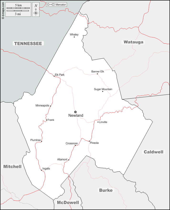 Condado de Avery Mapa gratuito, mapa mudo gratuito, mapa en blanco ...