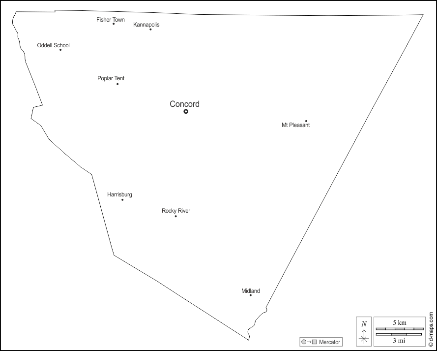 Cabarrus County free map, free blank map, free outline map, free base ...