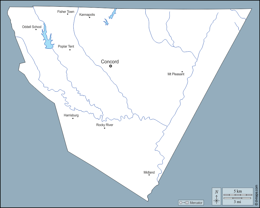 Condado de Cabarrus Mapa gratuito, mapa mudo gratuito, mapa en blanco ...