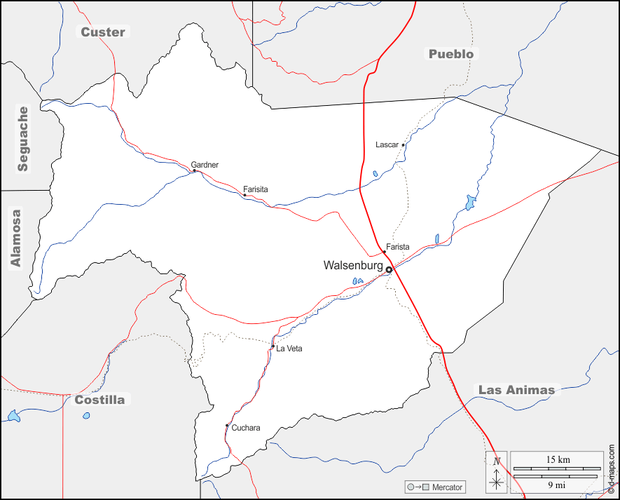 Huerfano County free map, free blank map, free outline map, free base ...