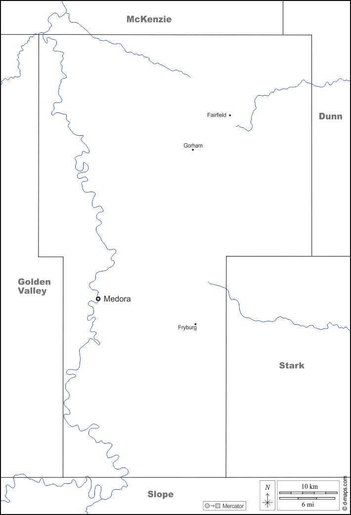 Billings County, d-maps.com: free map, free blank map, free outline map ...