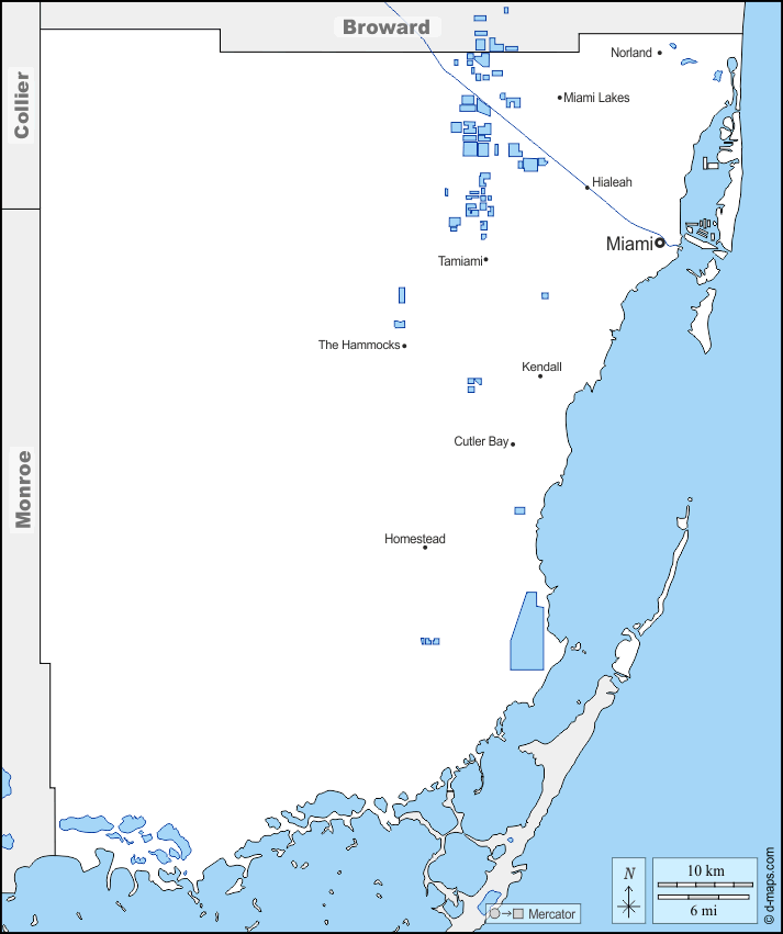 Condado de Miami-Dade, d-maps.com: mapa livre, mapa em branco livre ...