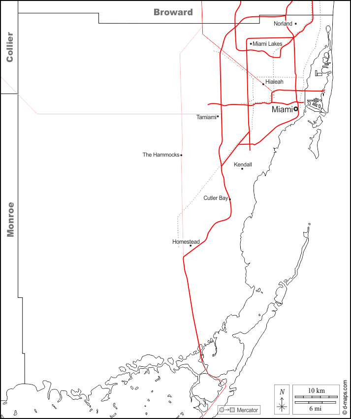 Condado de Miami-Dade Mapa gratuito, mapa mudo gratuito, mapa en blanco ...