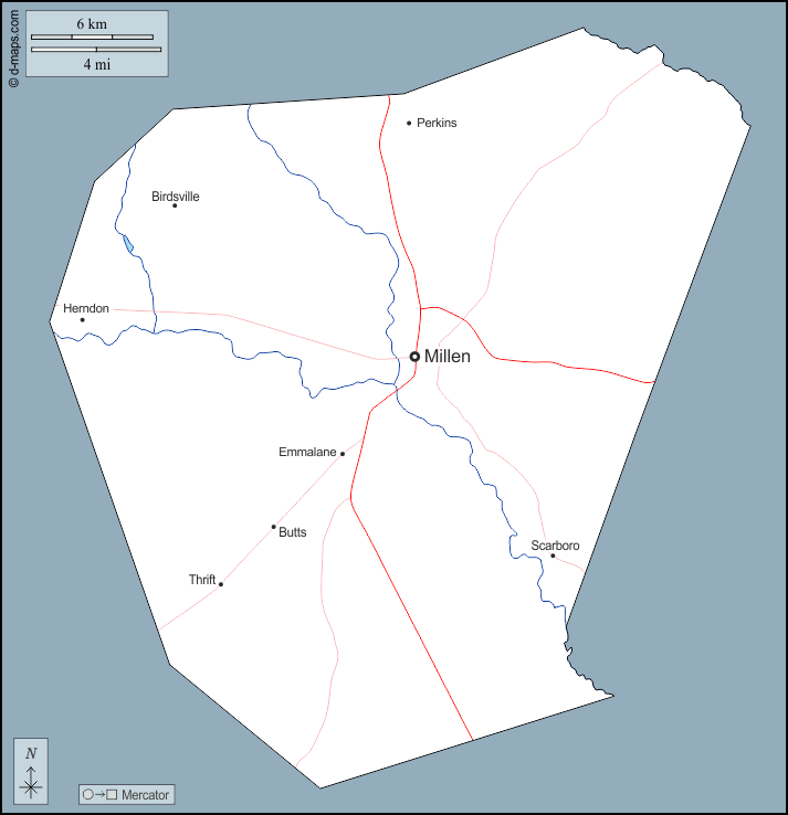 Jenkins County, d-maps.com: free map, free blank map, free outline map ...