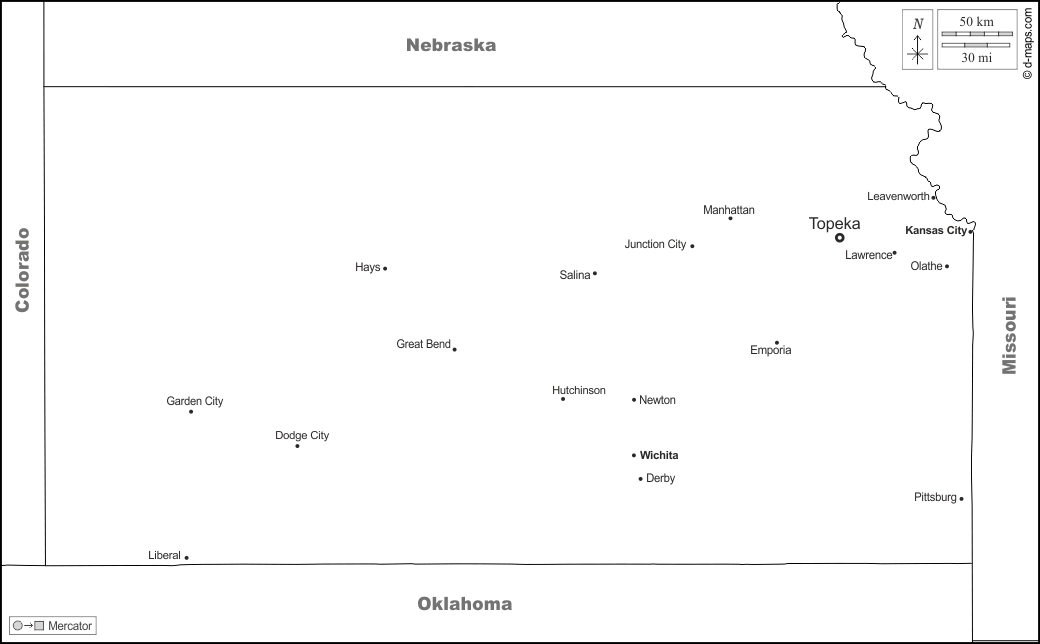 Kansas, d-maps.com: free map, free blank map, free outline map, free ...