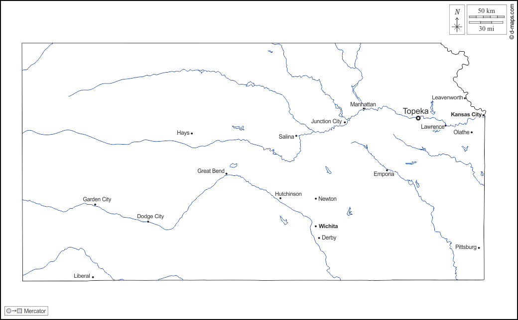 Kansas, d-maps.com: free map, free blank map, free outline map, free ...