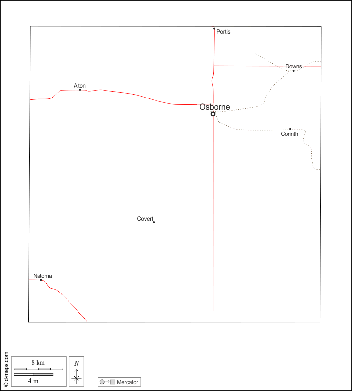 Condado de Osborne, d-maps.com: mapa livre, mapa em branco livre, mapa ...