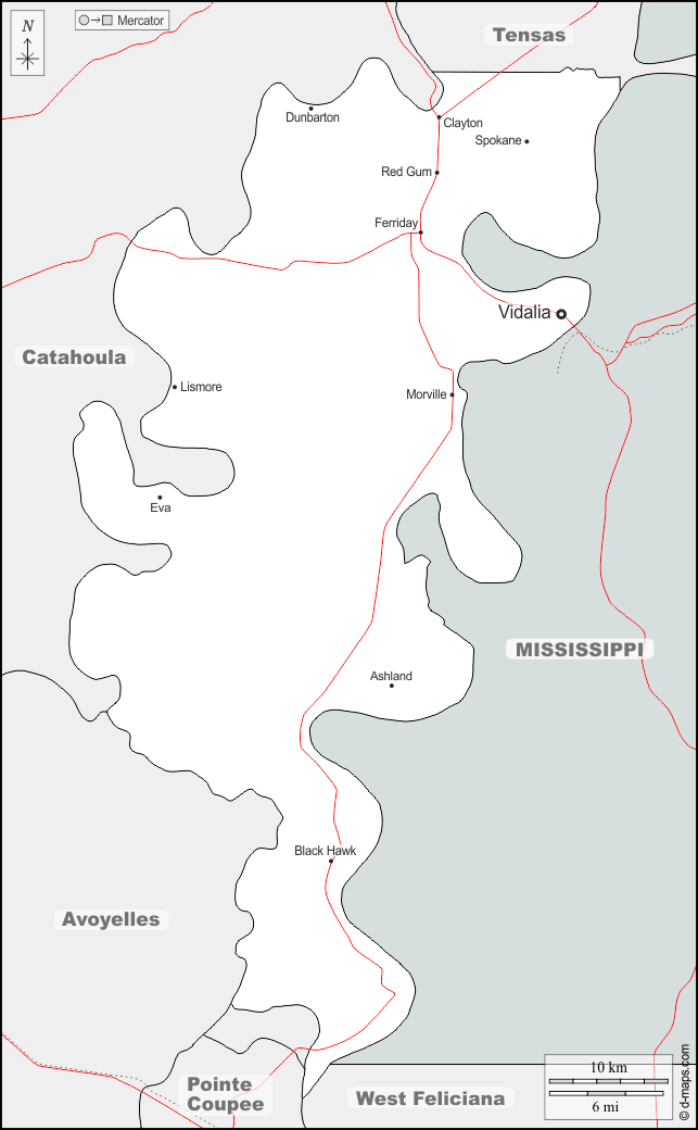 Concordia parish free map, free blank map, free outline map, free base ...