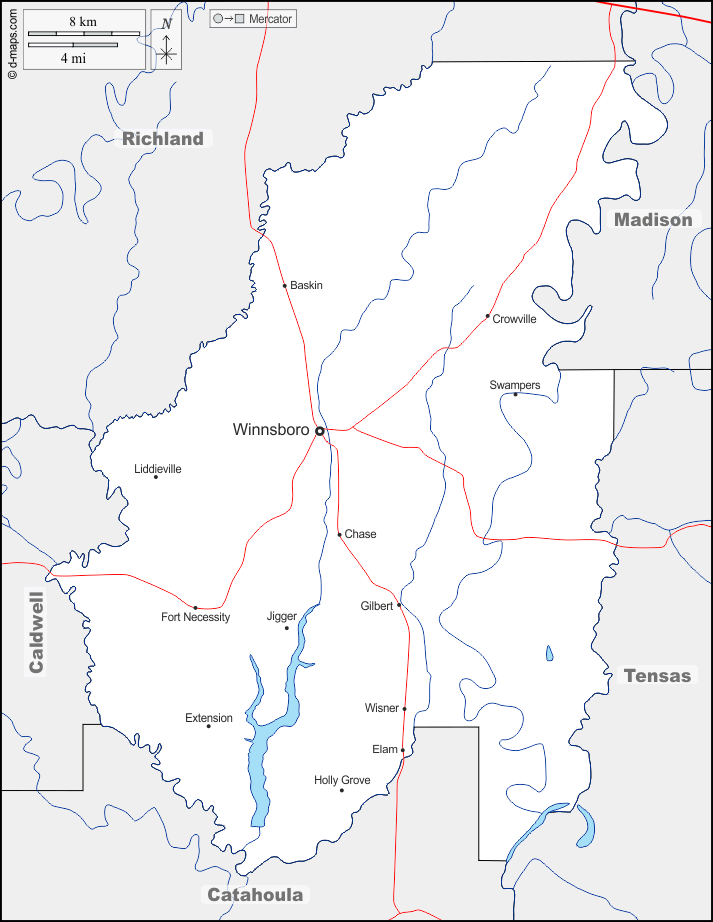 Franklin parish, d-maps.com: free map, free blank map, free outline map ...