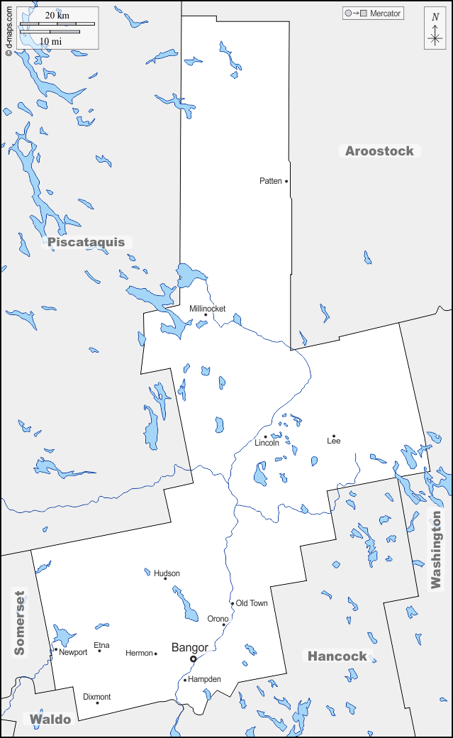 Condado de Penobscot Mapa gratuito, mapa mudo gratuito, mapa en blanco ...
