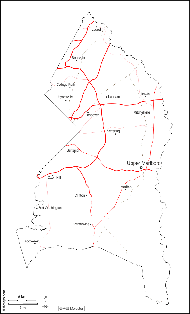 Prince George's County free map, free blank map, free outline map, free ...