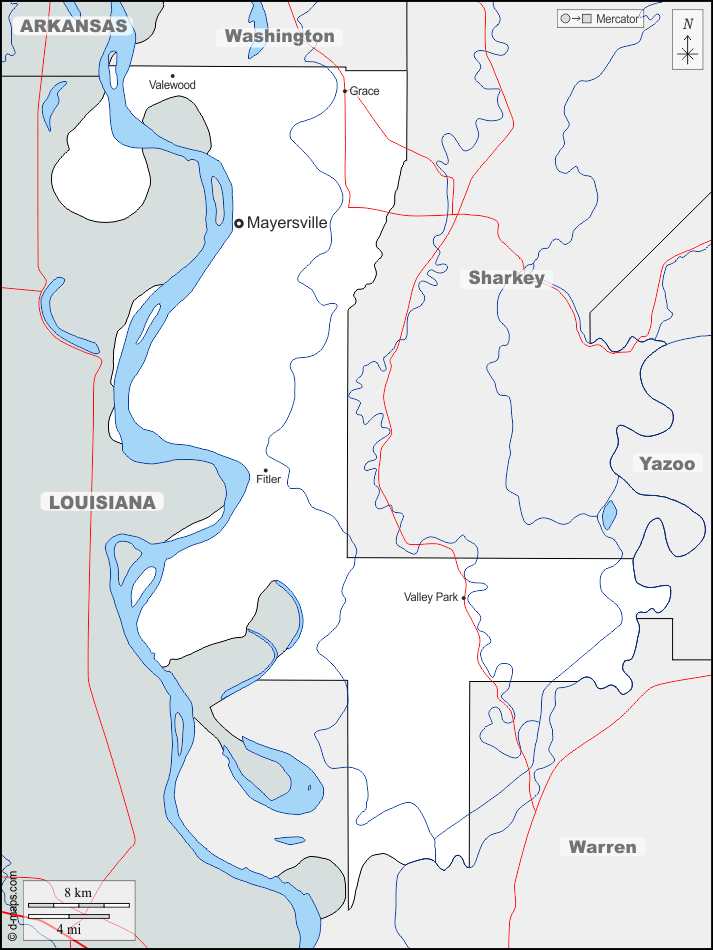 Issaquena County free map, free blank map, free outline map, free base ...