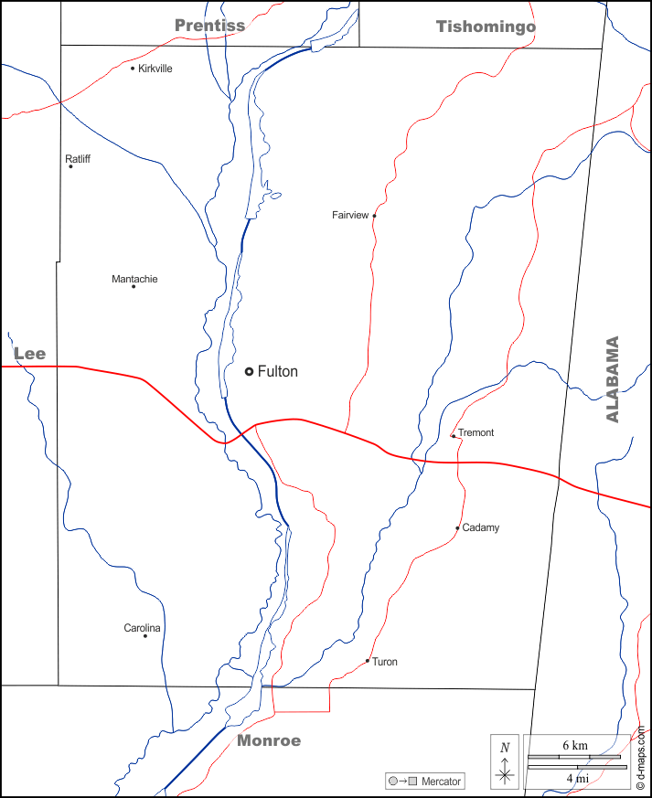 Itawamba County free map, free blank map, free outline map, free base ...