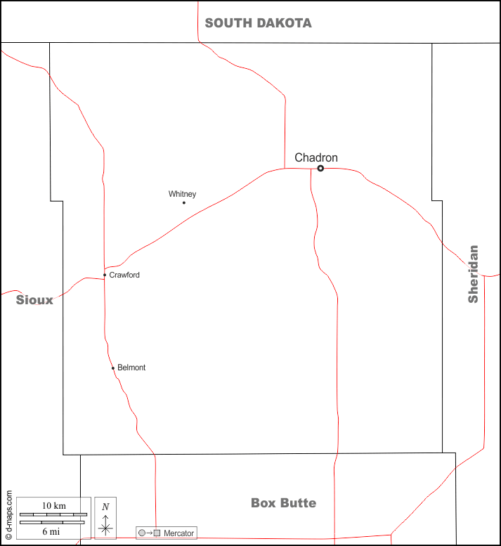 Condado de Dawes Mapa gratuito, mapa mudo gratuito, mapa en blanco ...