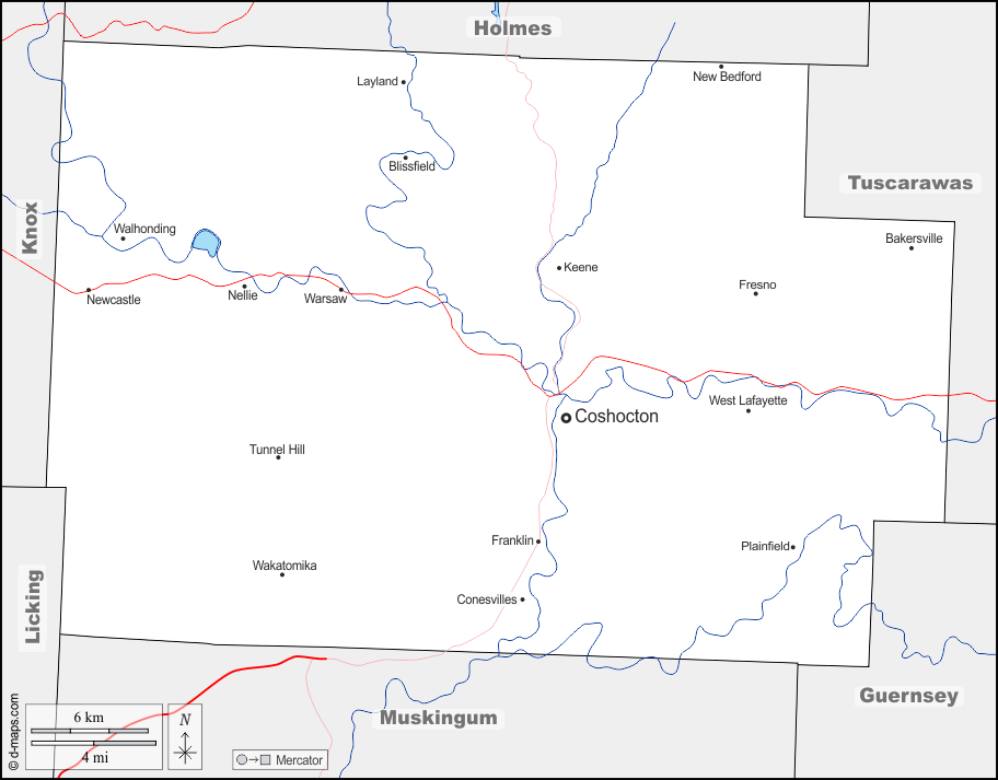 Comté de Coshocton, d-maps.com: carte géographique gratuite, carte ...