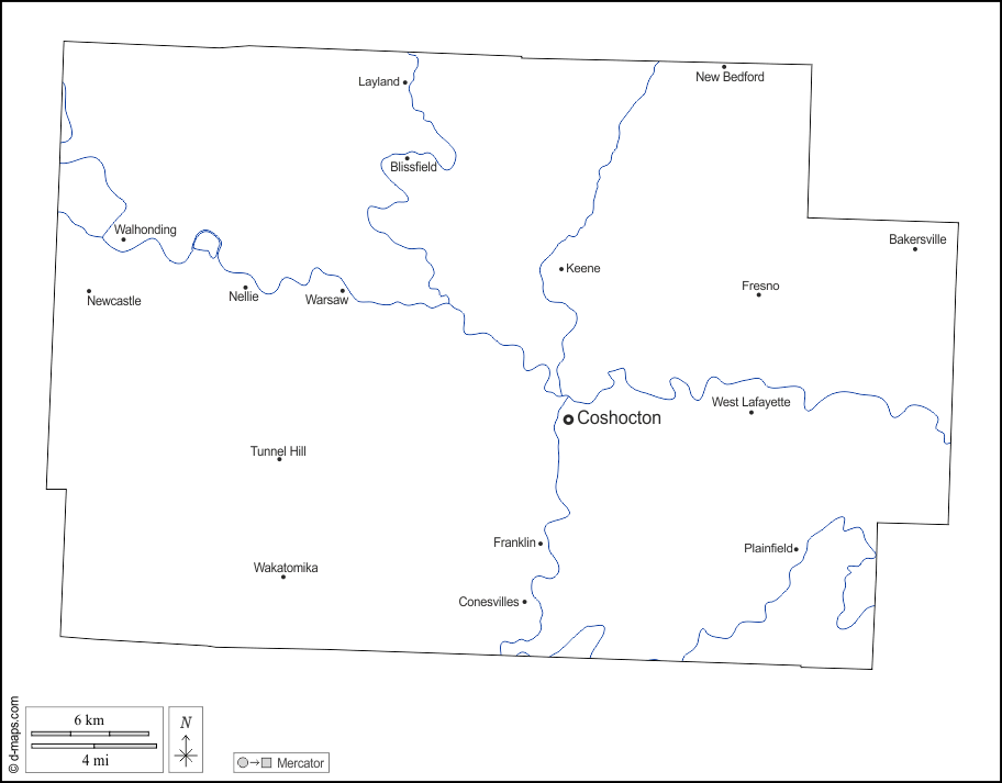 Comté de Coshocton, d-maps.com: carte géographique gratuite, carte ...