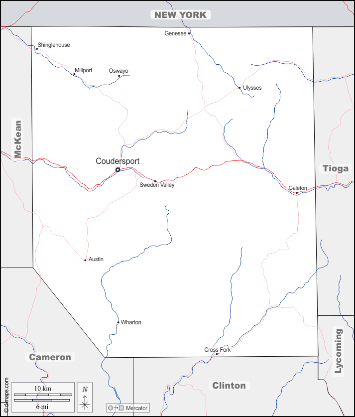 Potter County, d-maps.com: free map, free blank map, free outline map ...