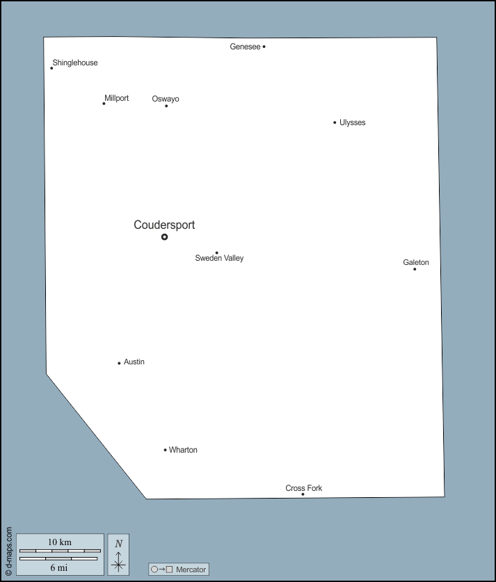 Potter County, d-maps.com: free map, free blank map, free outline map ...