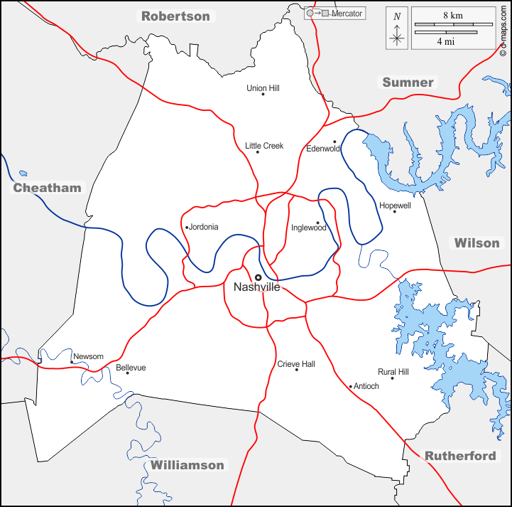 Condado de Davidson, d-maps.com: mapa livre, mapa em branco livre, mapa ...
