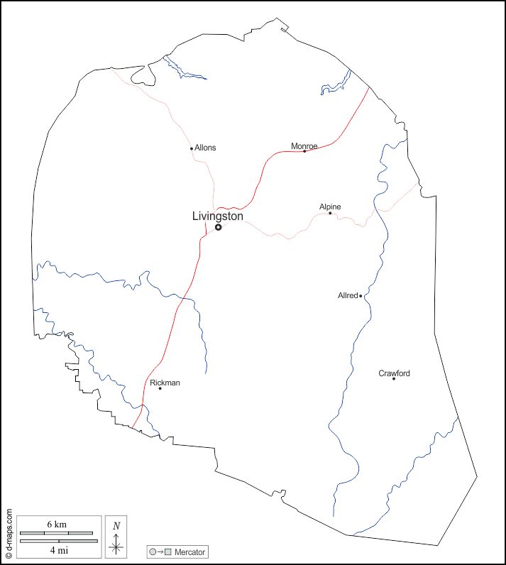 Overton County, d-maps.com: Kostenlose Karten, kostenlose stumme Karte ...