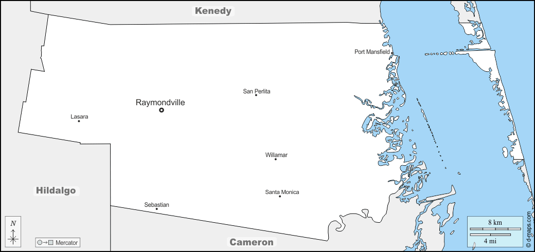 Willacy County, d-maps.com: free map, free blank map, free outline map ...