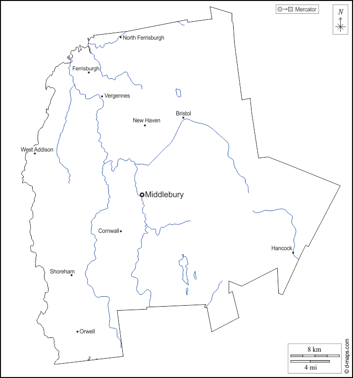 Addison County, d-maps.com: free map, free blank map, free outline map ...